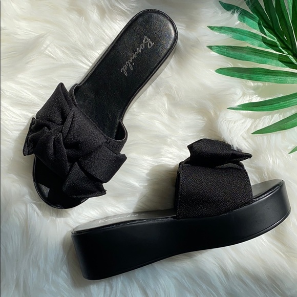 Bonnibel | Shoes | One Leftblack Platform Wedge Bow Sandal Slides ...